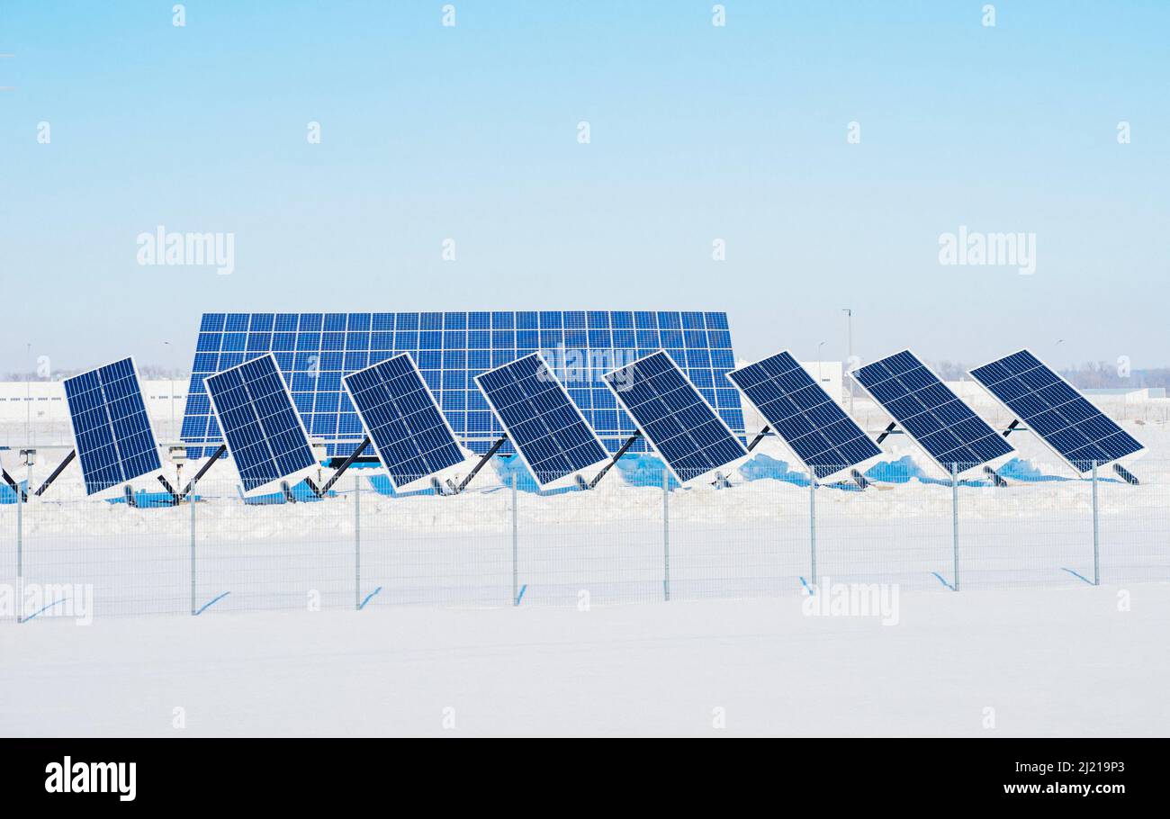 Solar panes in a solar park used for clean energy production ...