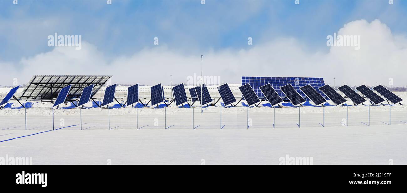 Solar panes in a solar park used for clean energy production ...