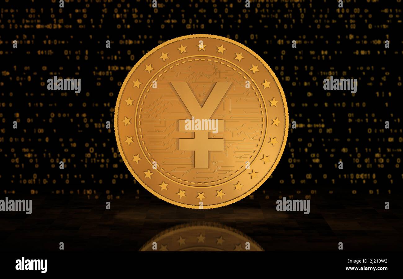 Japanese Yen gold coin on green screen background. Abstract concept 3d ...