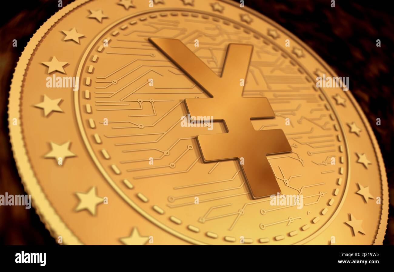 Japanese Yen gold coin on green screen background. Abstract concept 3d ...