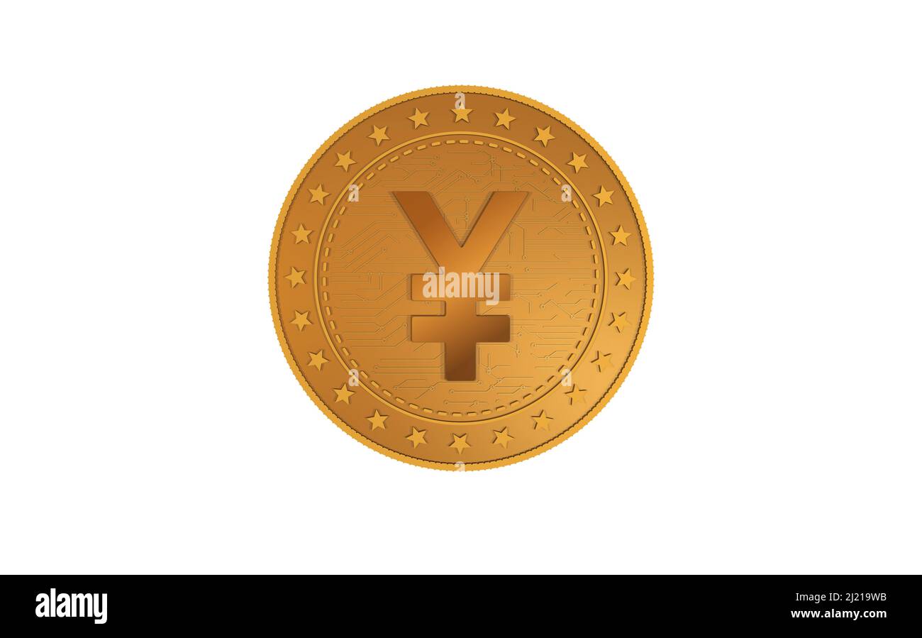 Japanese Yen isolated gold coin on green screen background. Abstract ...