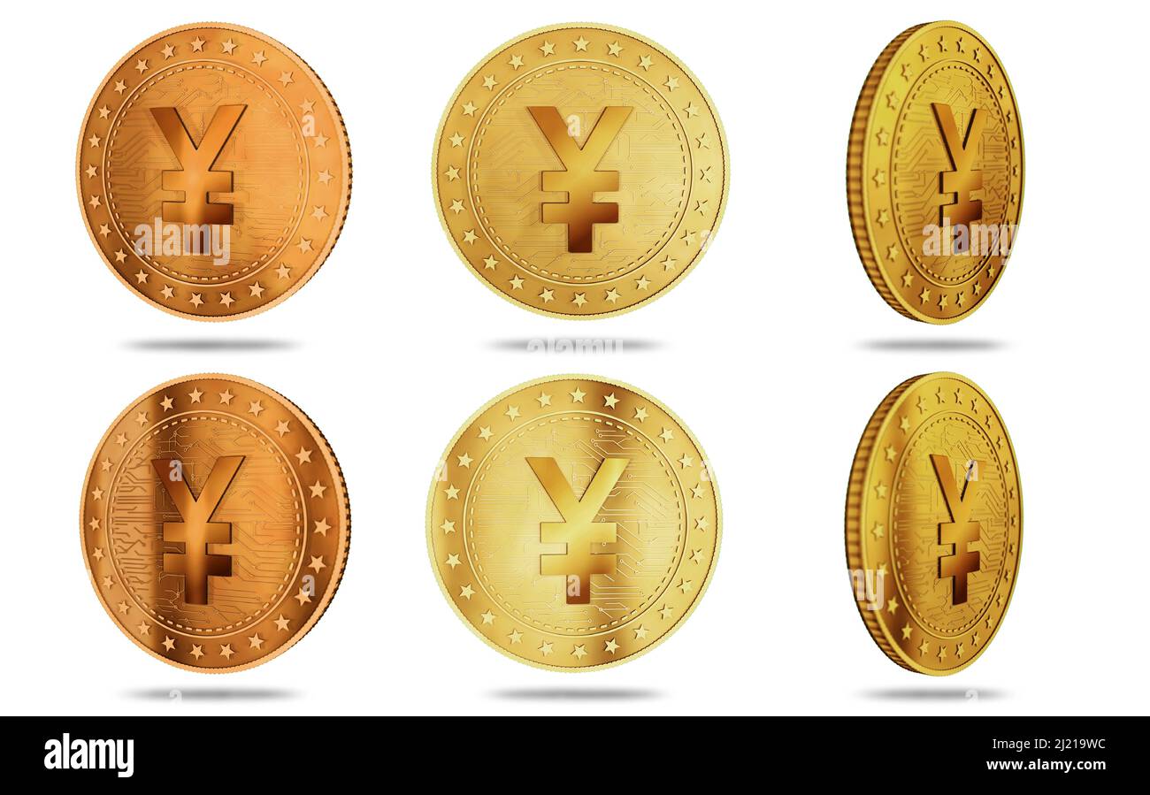 Japanese Yen isolated gold coin on green screen background. Abstract ...