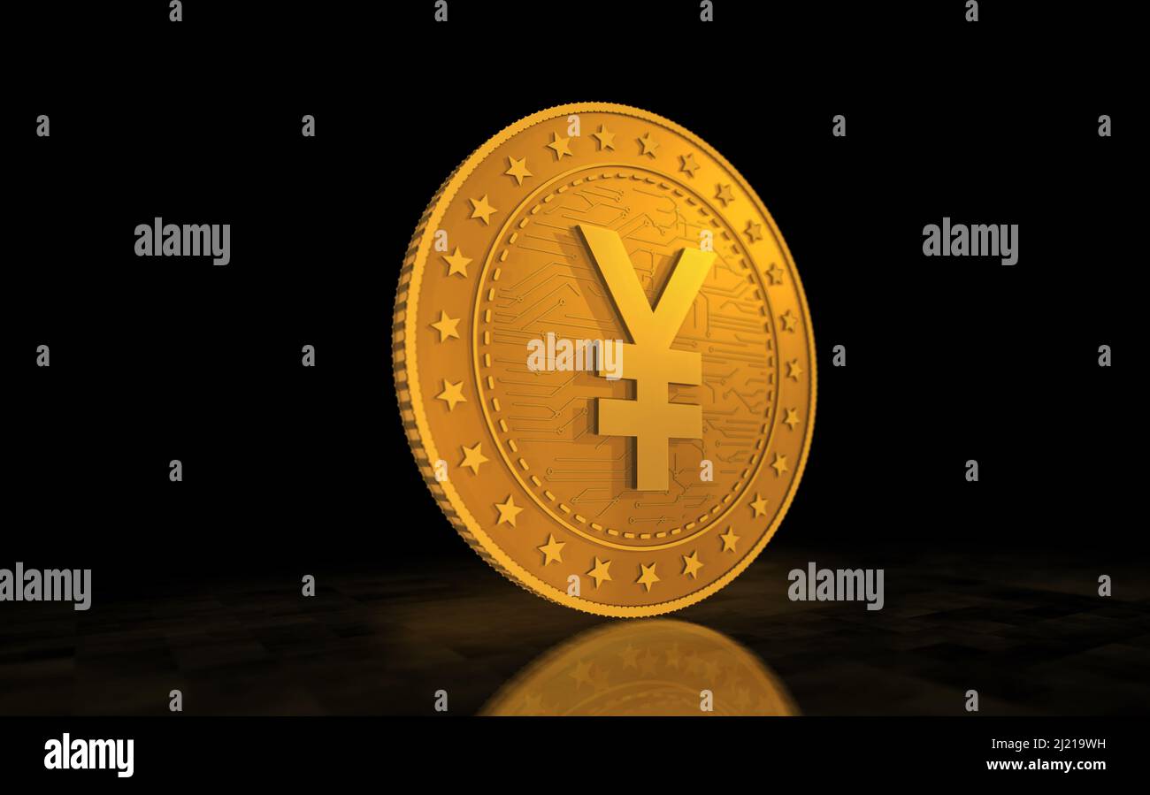 Japanese Yen gold coin on green screen background. Abstract concept 3d ...