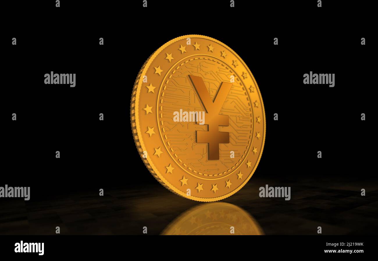 Japanese Yen gold coin on green screen background. Abstract concept 3d ...