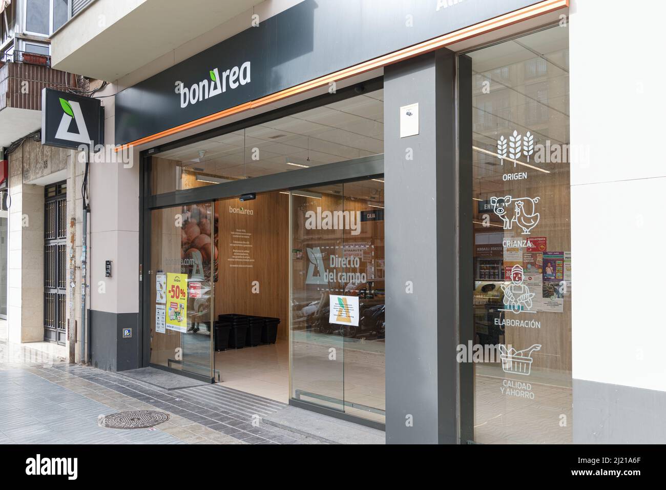 VALENCIA, SPAIN - MARCH 28, 2022: Bonarea is a Spanish supermarket ...