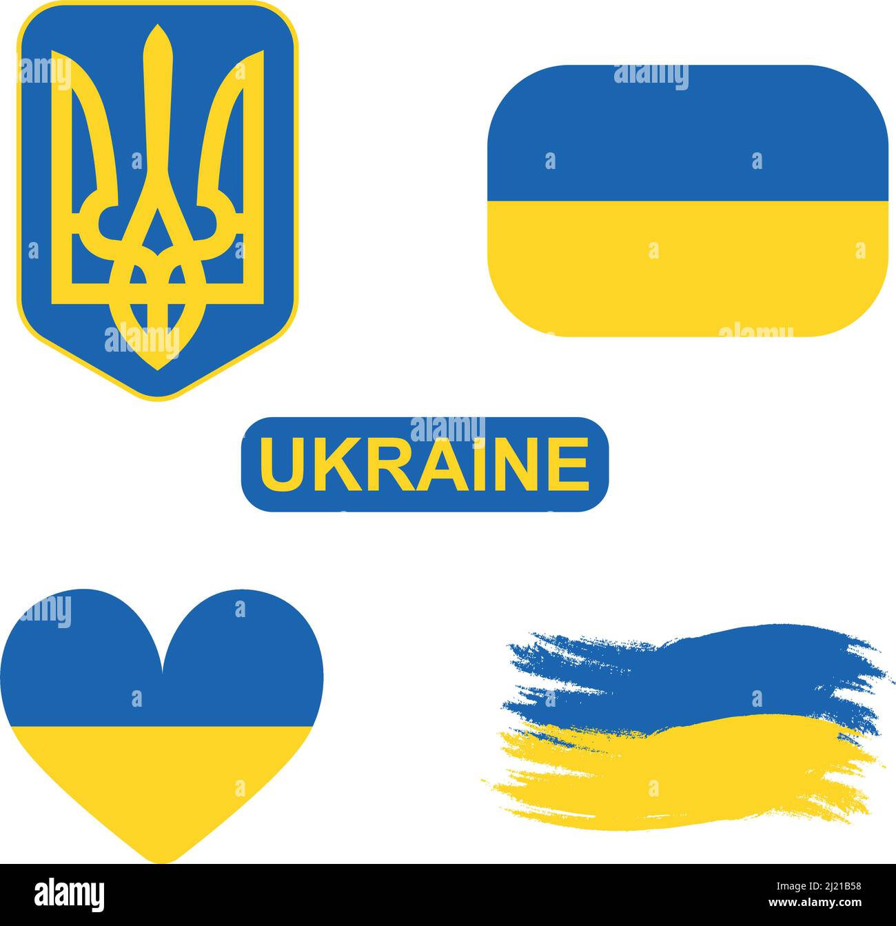 Set of symbols of the independent country of Ukraine on a white ...