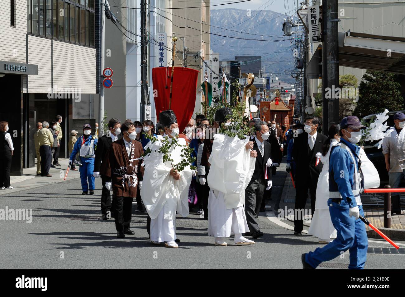 iida, nagano, japan, 2022/24/03 , the religious procession that brings ...