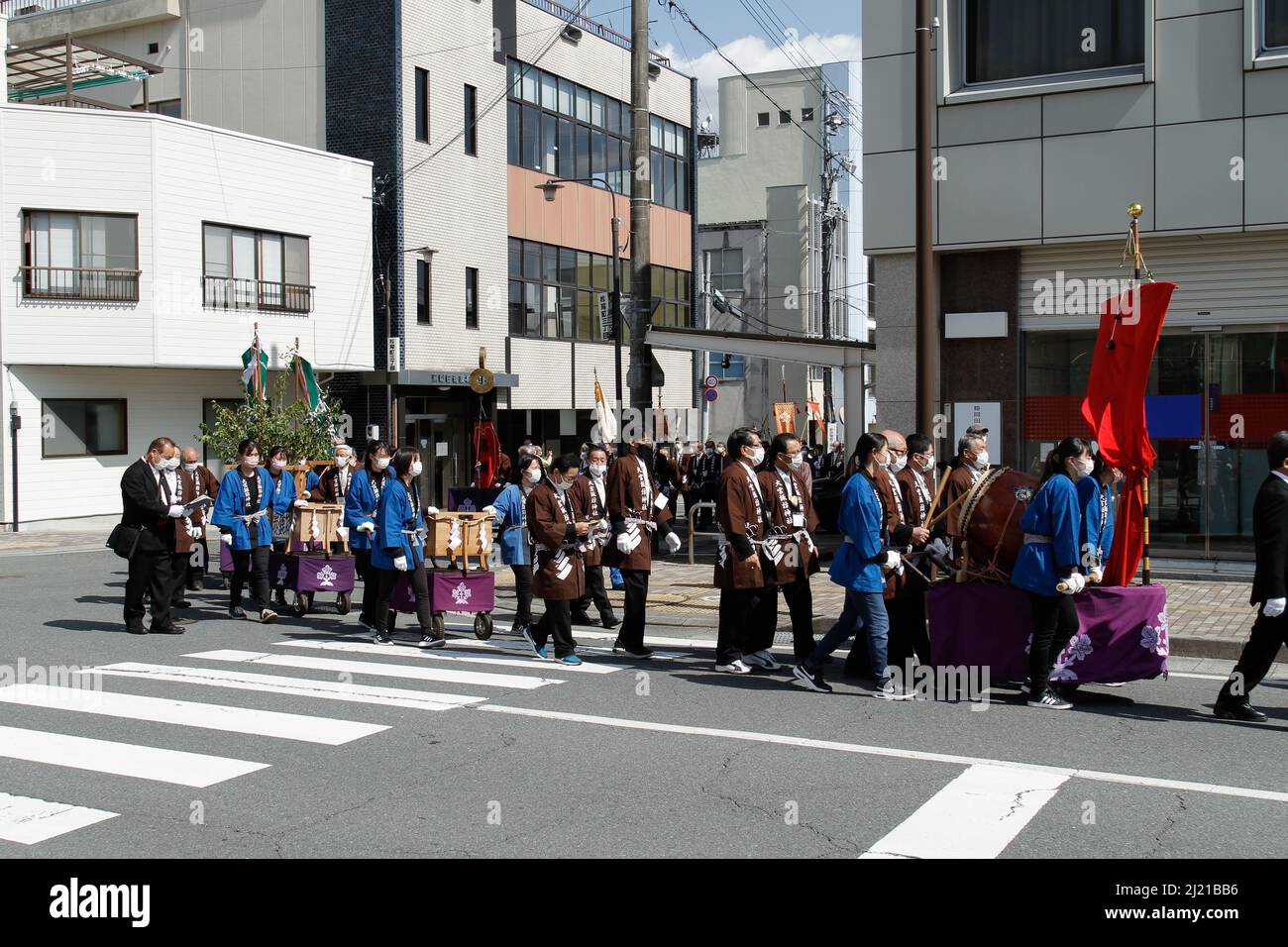 iida, nagano, japan, 2022/24/03 , the religious procession that brings ...