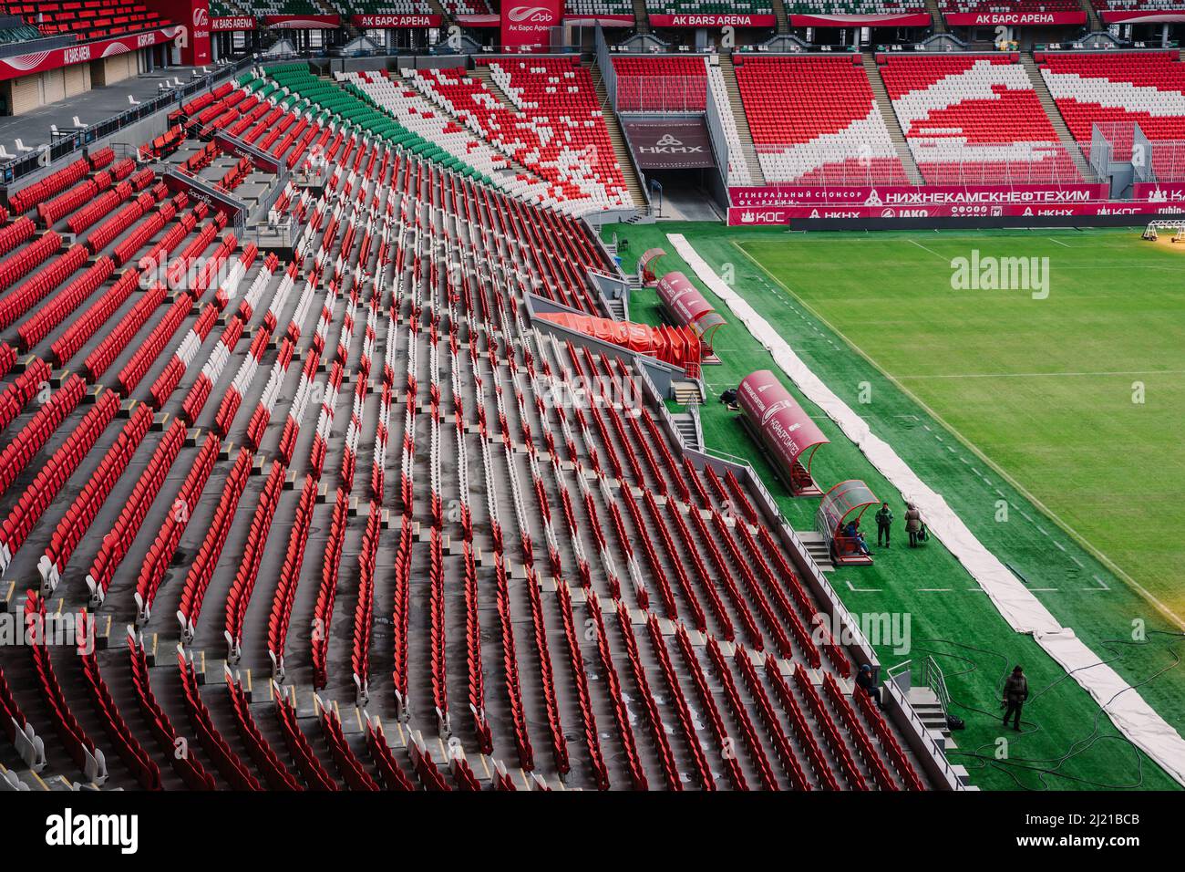 Kazan, Russia. 2022 March 28. Rows of seats in a football stadium ...