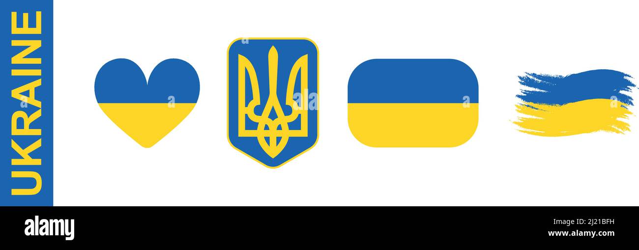 Set of symbols of the independent country of Ukraine on a white ...
