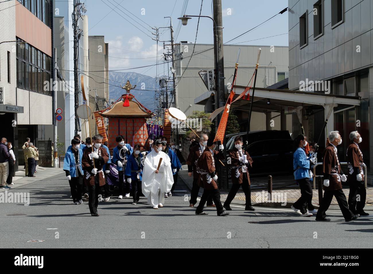 iida, nagano, japan, 2022/24/03 , the religious procession that brings ...