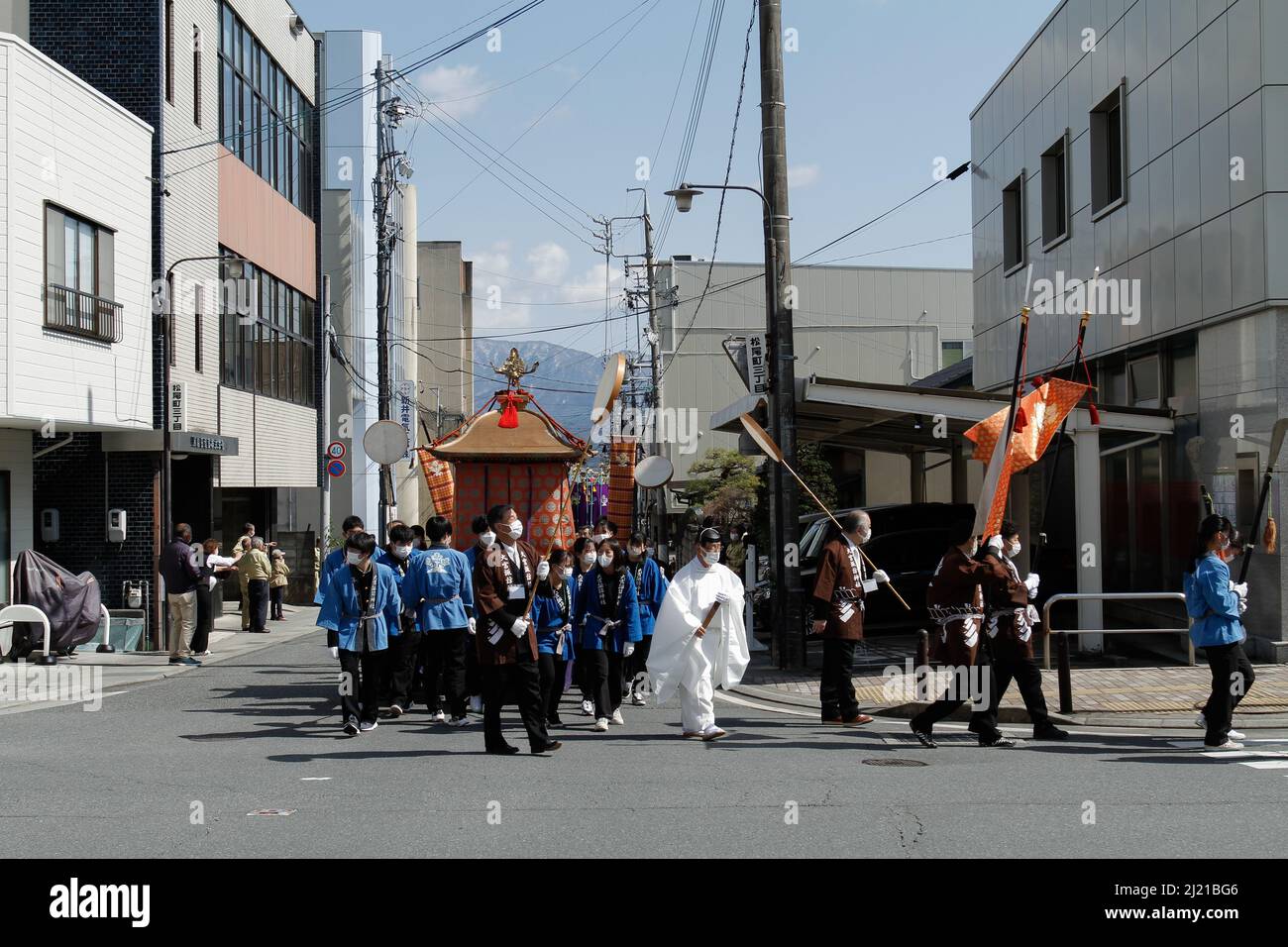 iida, nagano, japan, 2022/24/03 , the religious procession that brings ...
