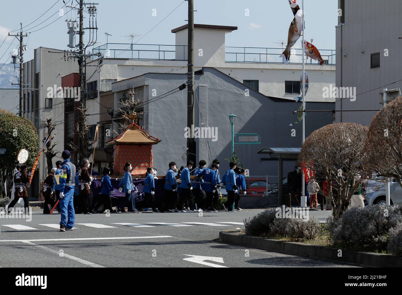 iida, nagano, japan, 2022/24/03 , the religious procession that brings ...