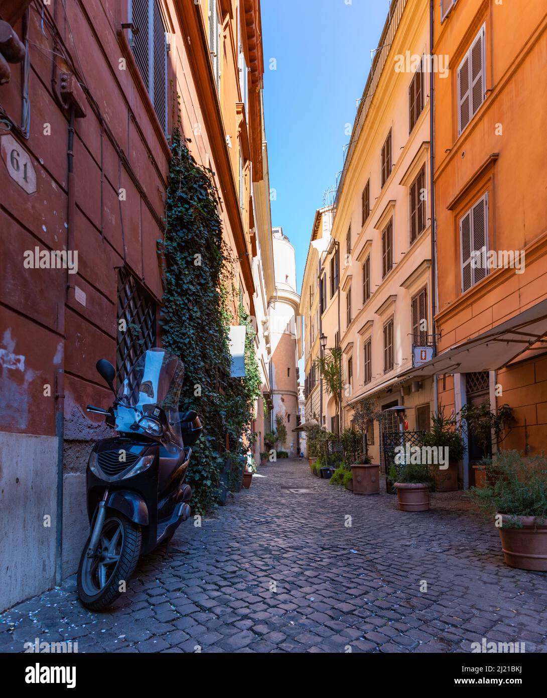 A picture of a picturesque, colorful and plant-laden alley in Rome ...