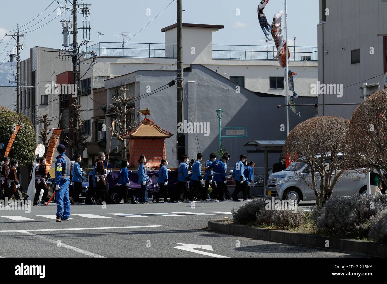 iida, nagano, japan, 2022/24/03 , the religious procession that brings ...