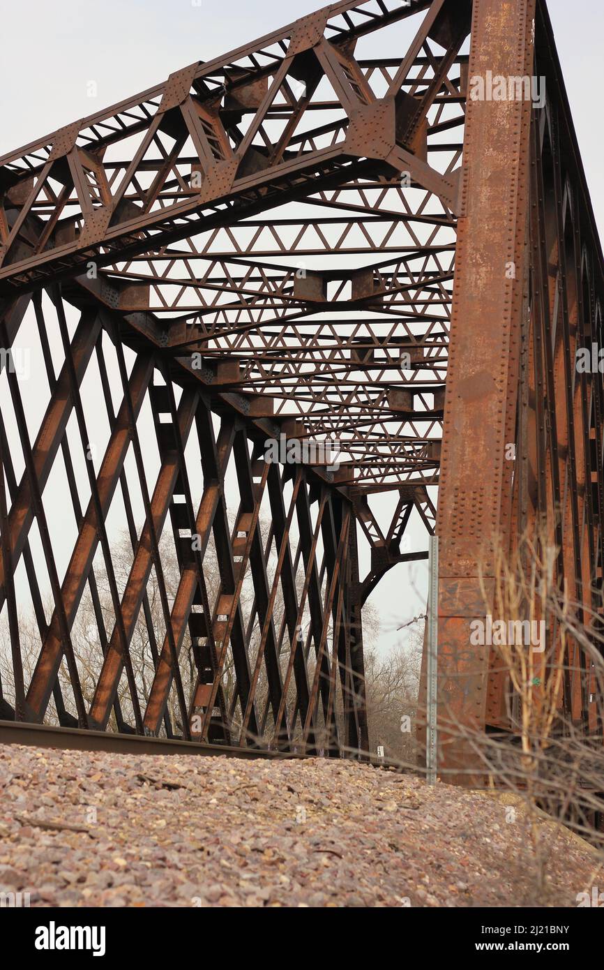 Old rusty bridge still functioning as a railroad transportation ...