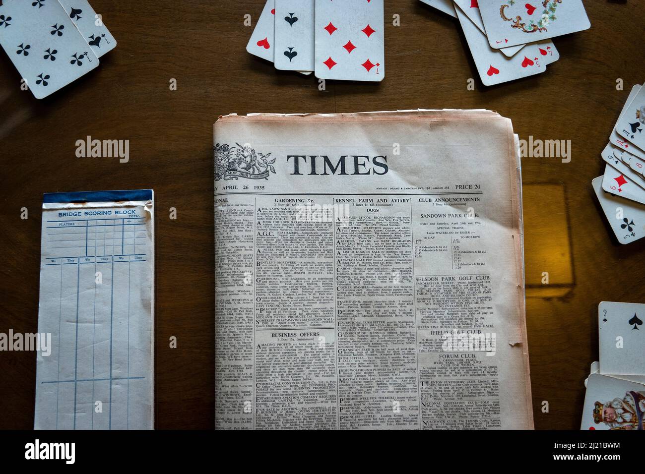 A 1935 copy of The Times Newspaper and bridge game Stock Photo - Alamy