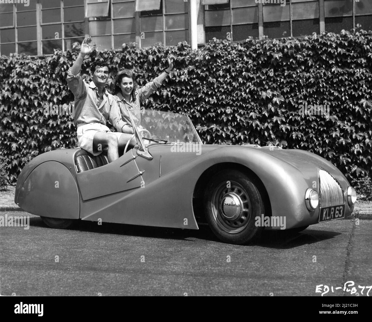 BONAR COLLEANO in his new streamlined AUSTIN 7 Special Sports Car with ...