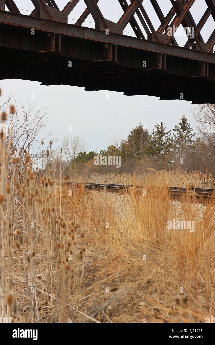 Old rusty bridge still functioning as a railroad transportation ...