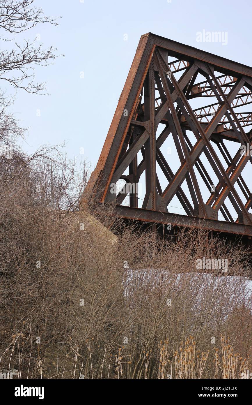 Old rusty bridge still functioning as a railroad transportation ...