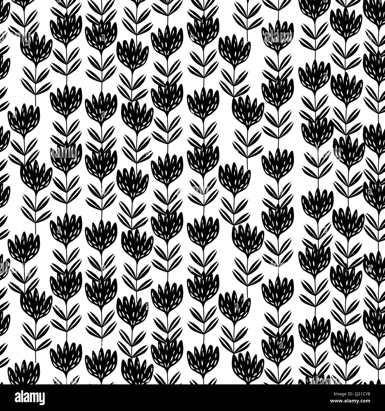 Seamless floral pattern based on traditional folk art ornaments. Black ...