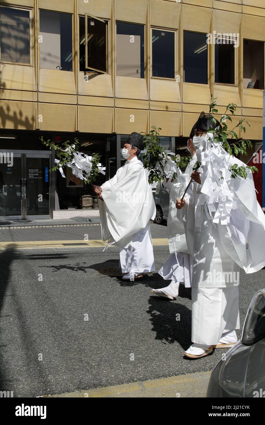 iida, nagano, japan, 2022/24/03, the religious procession that brings ...