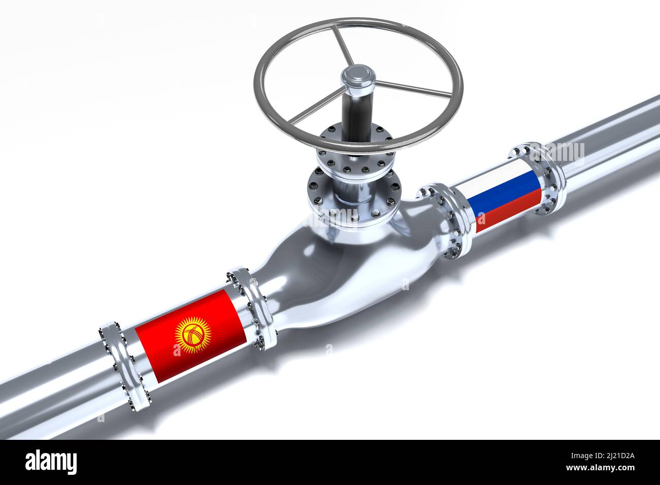 Gas pipeline, flags of Kyrgyzstan and Russia - 3D illustration Stock ...