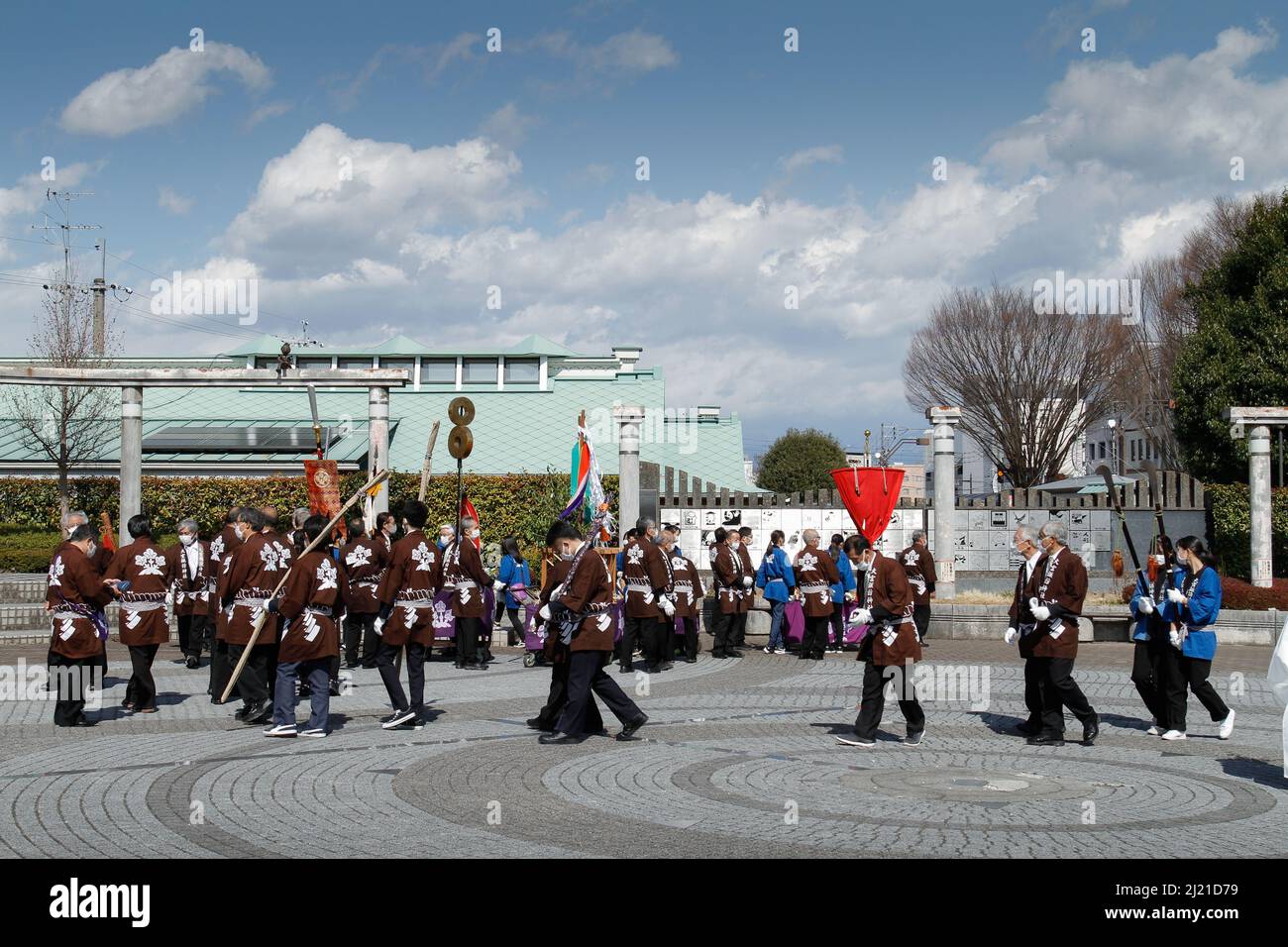 iida, nagano, japan, 2022/24/03 , the Mikoshi procession arrives near ...