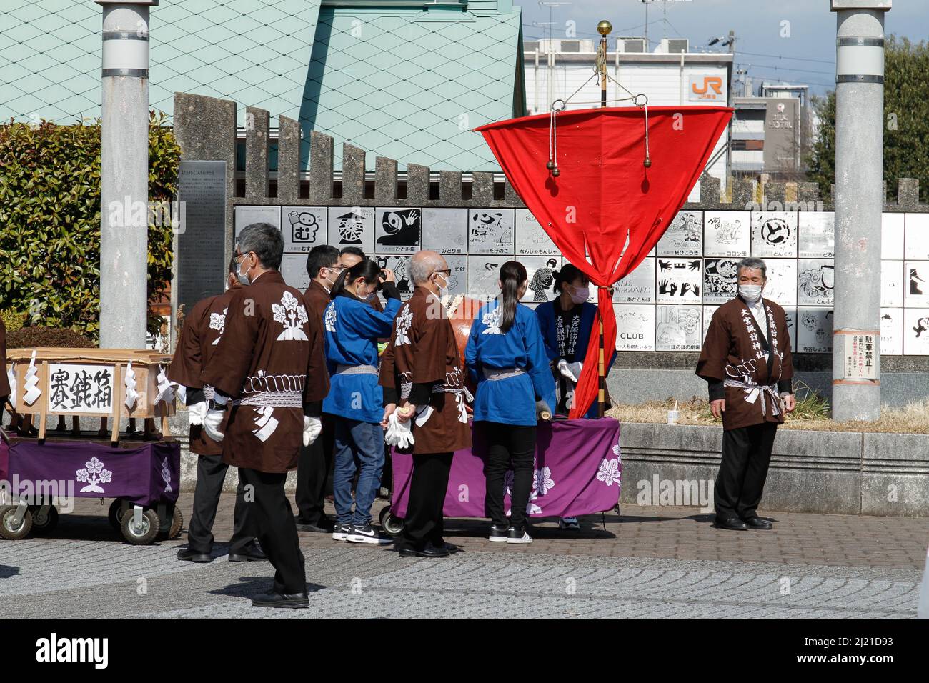 iida, nagano, japan, 2022/24/03 , the Mikoshi procession arrives near ...