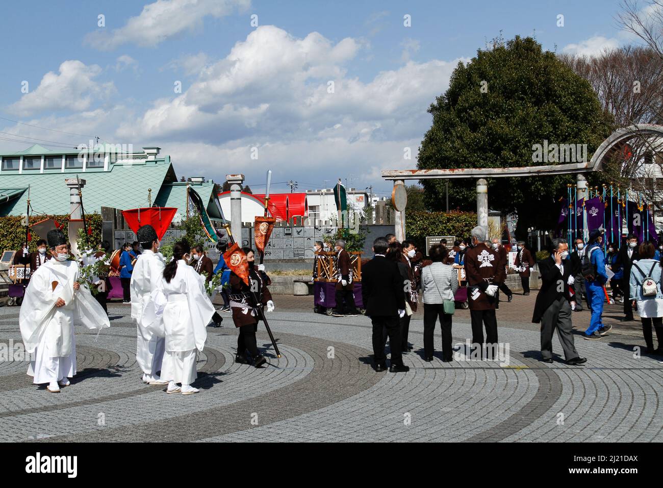 iida, nagano, japan, 2022/24/03 , the Mikoshi procession arrives near ...