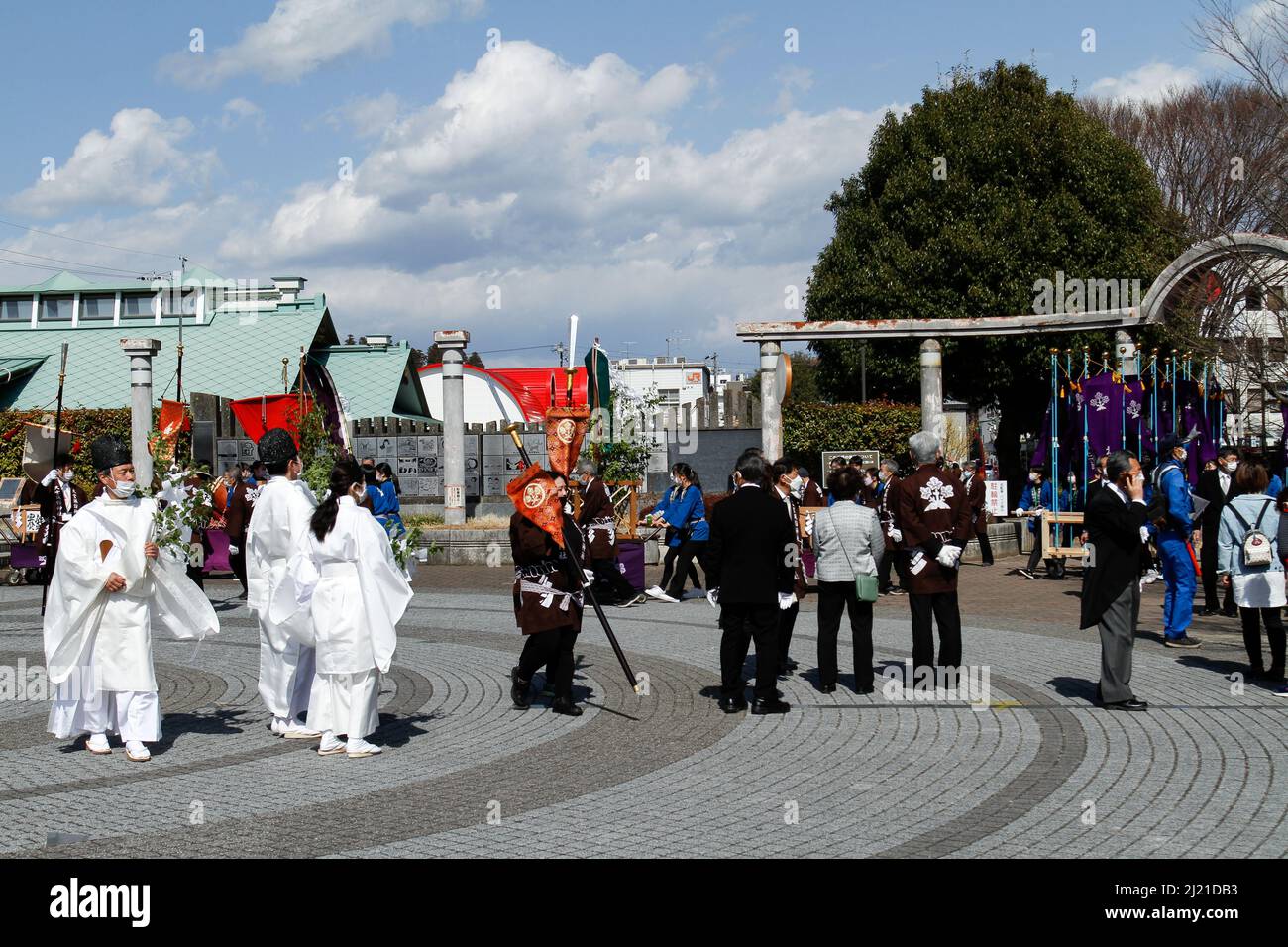 iida, nagano, japan, 2022/24/03 , the Mikoshi procession arrives near ...