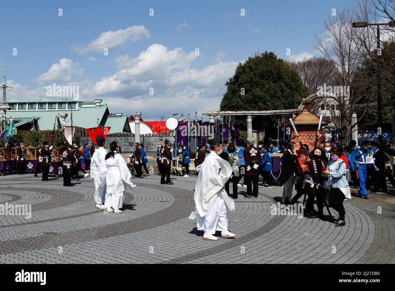 iida, nagano, japan, 2022/24/03 , the Mikoshi procession arrives near ...