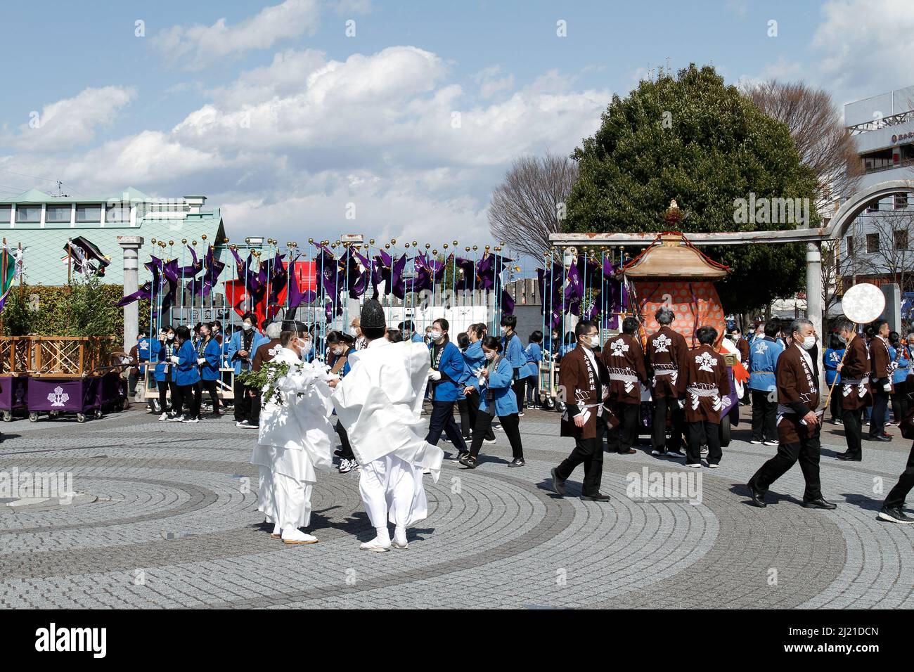 iida, nagano, japan, 2022/24/03 , the Mikoshi procession arrives near ...