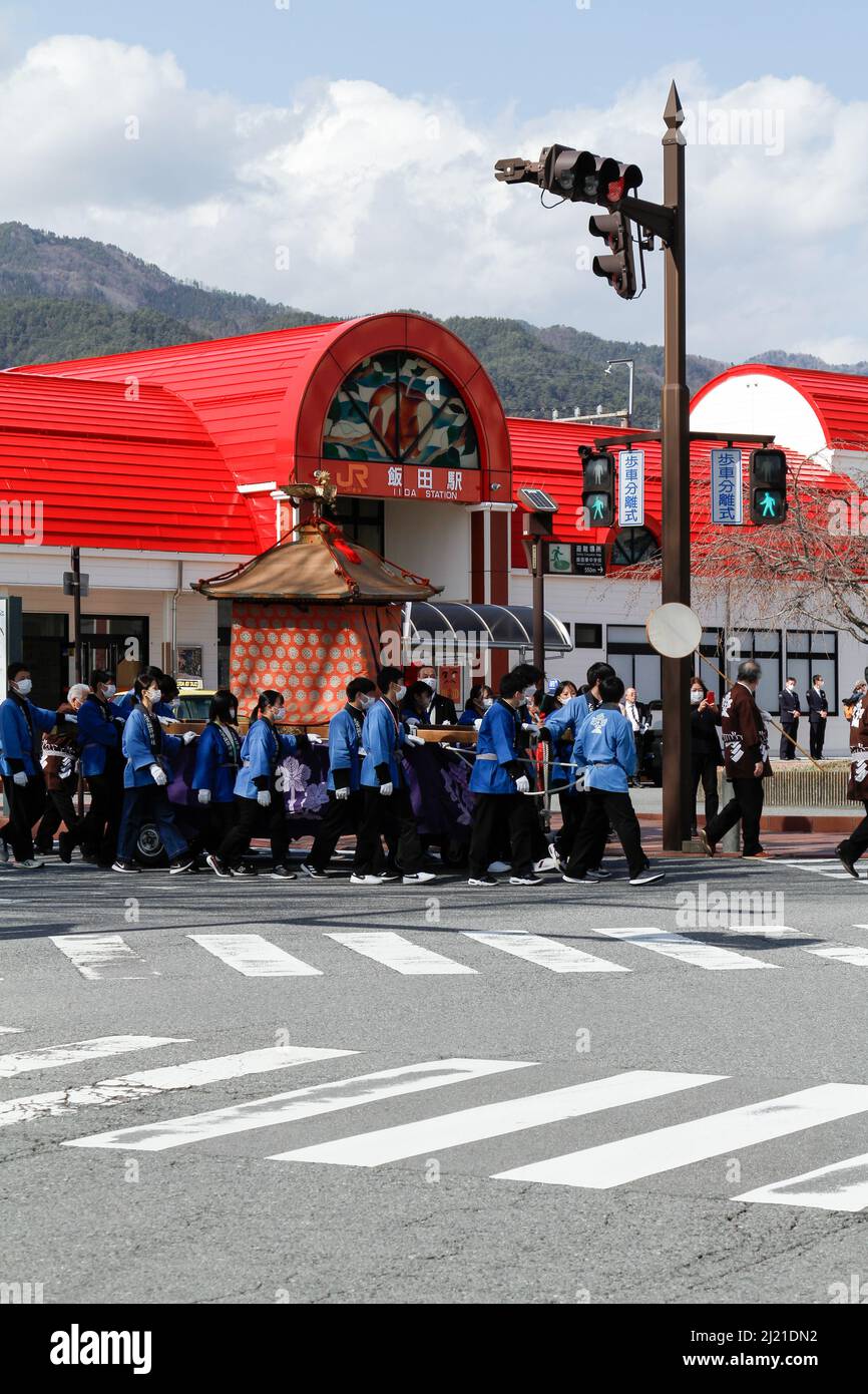 iida, nagano, japan, 2022/24/03 , religious procession of the Mikoshi ...