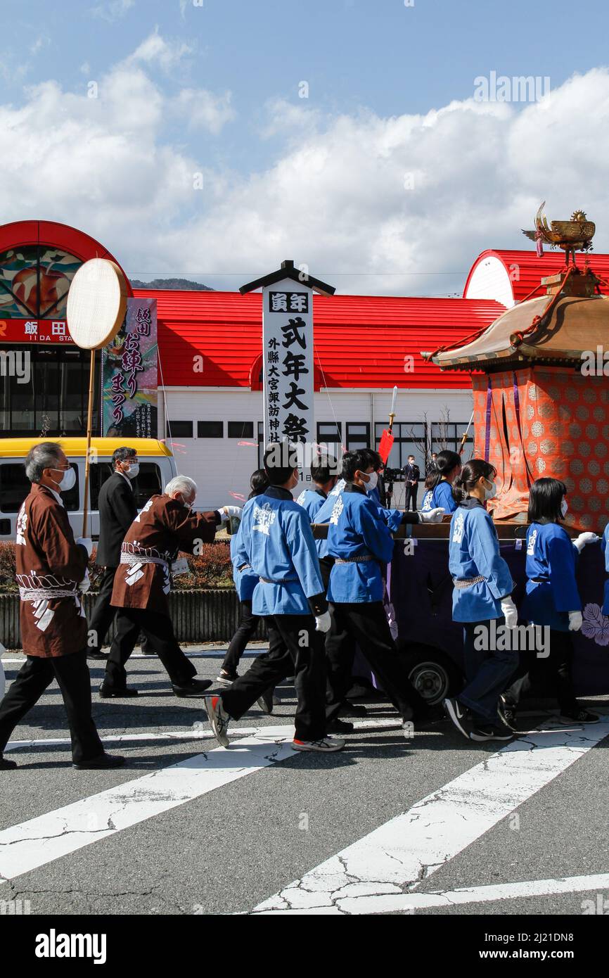 iida, nagano, japan, 2022/24/03 , religious procession of the Mikoshi ...