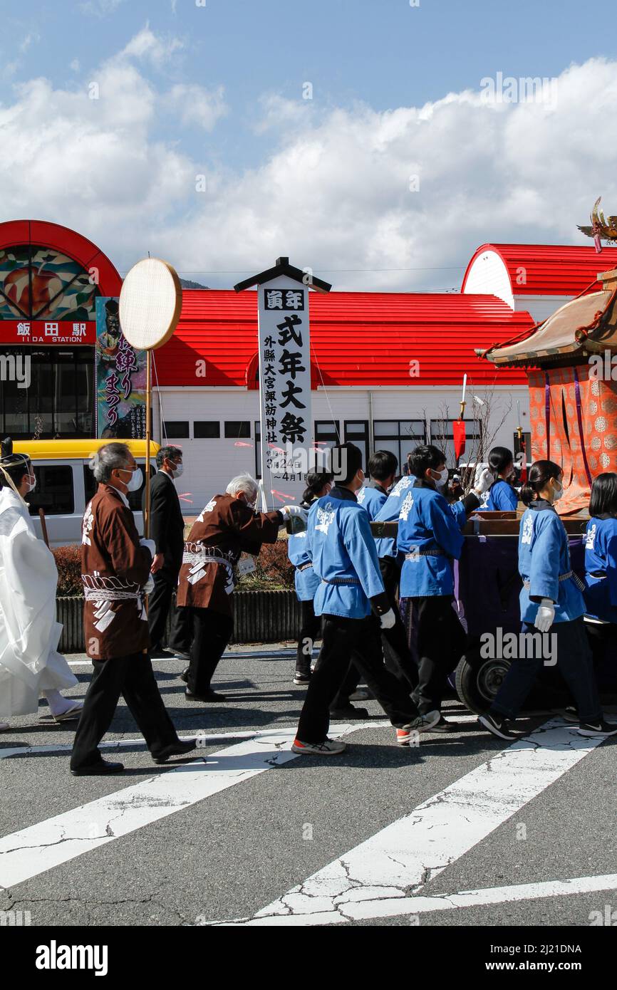iida, nagano, japan, 2022/24/03 , religious procession of the Mikoshi ...