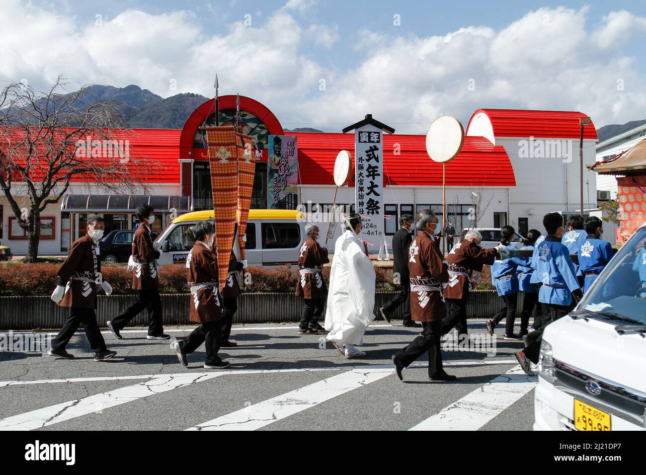 iida, nagano, japan, 2022/24/03 , religious procession of the Mikoshi ...