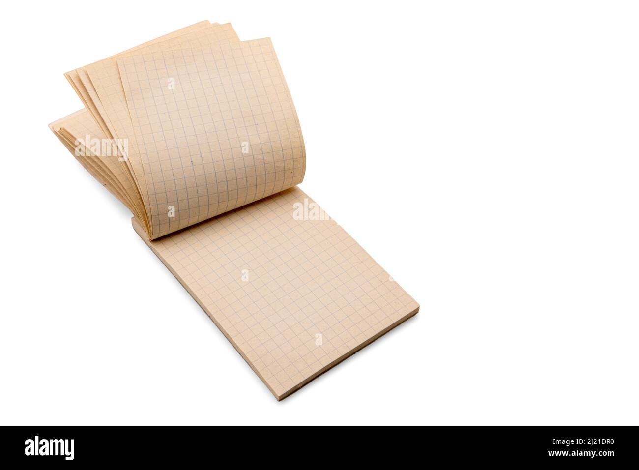 Vintage paper note pad checkered open isolated on white, copy space ...