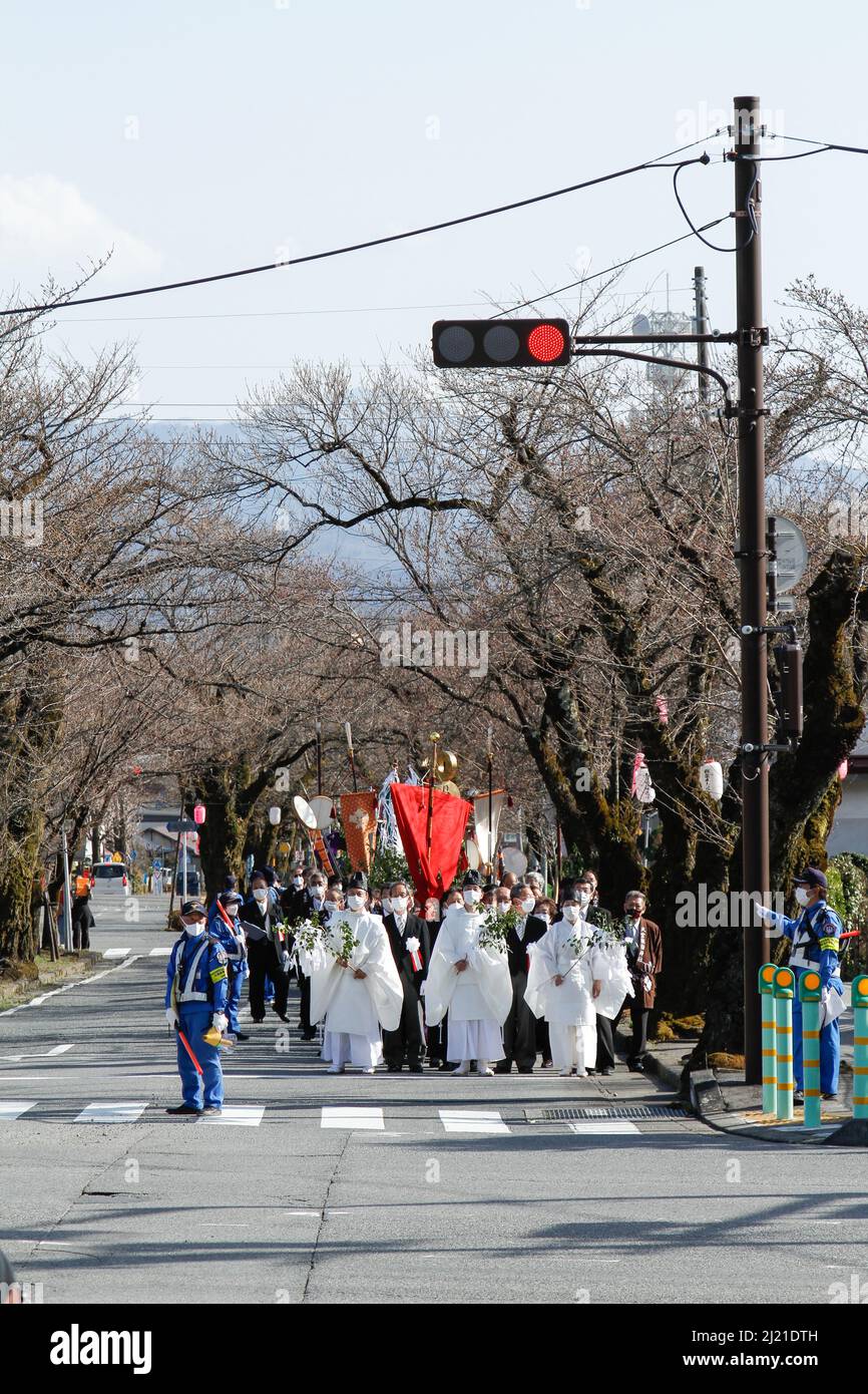 iida, nagano, japan, 2022/24/03 , the traditional religious procession ...