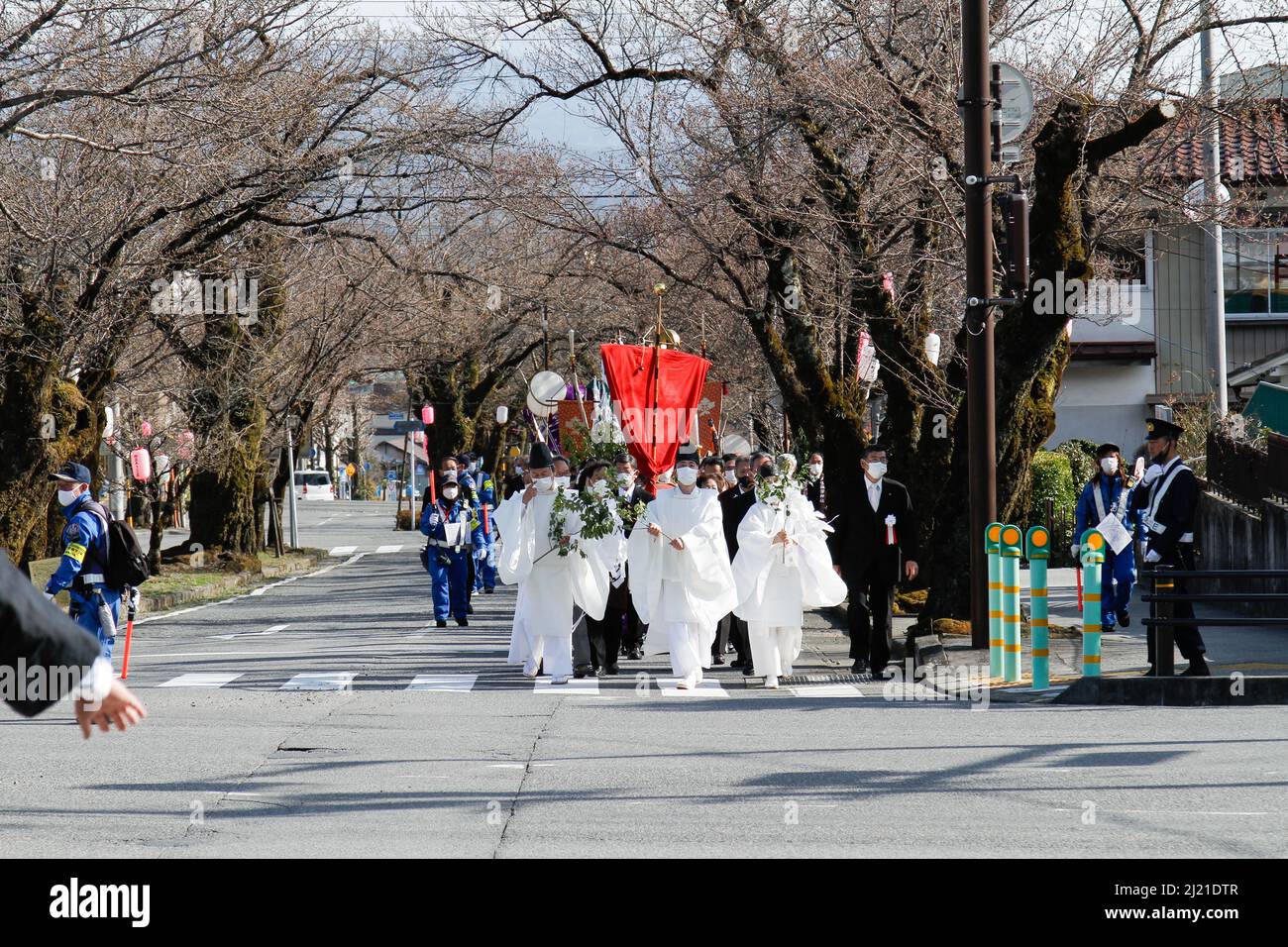 iida, nagano, japan, 2022/24/03 , the traditional religious procession ...