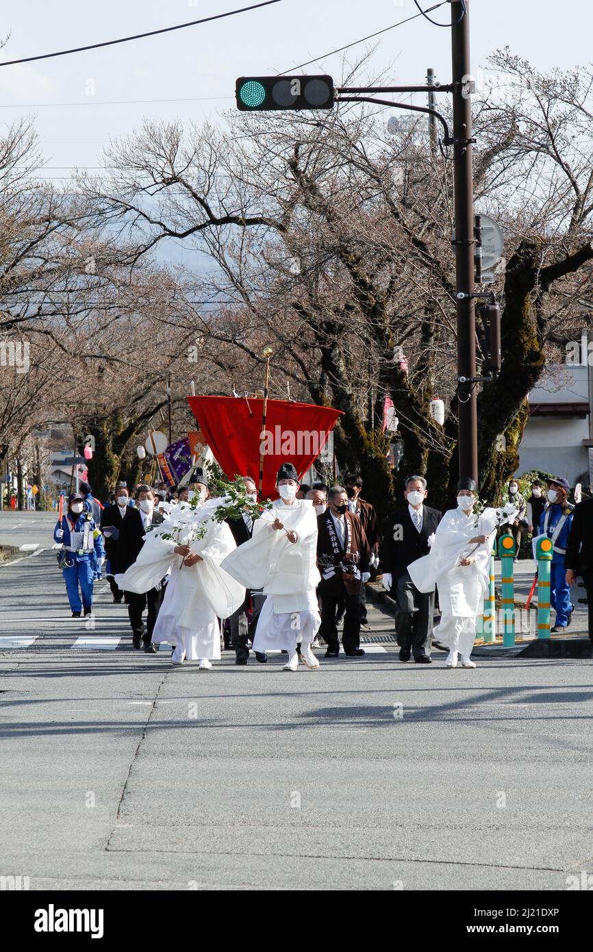iida, nagano, japan, 2022/24/03 , the traditional religious procession ...