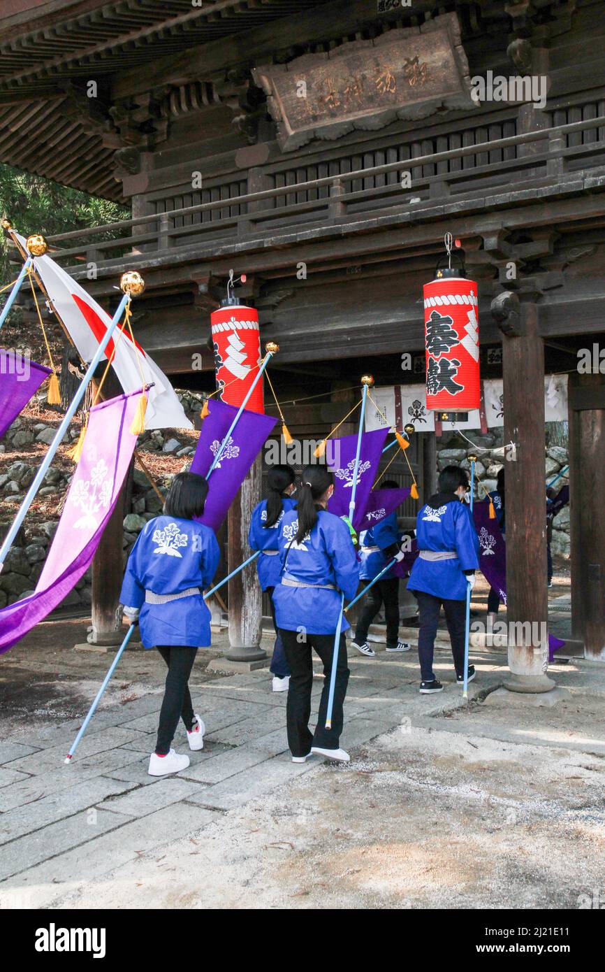 iida, nagano, japan, 2022/24/03 , the traditional religious procession ...