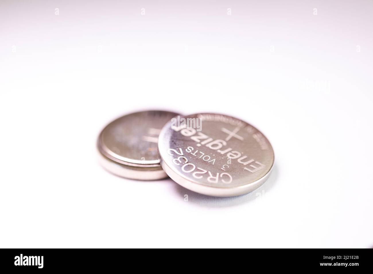Brecht, Belgium - March 5 2022: A studio portrait of two button cell ...