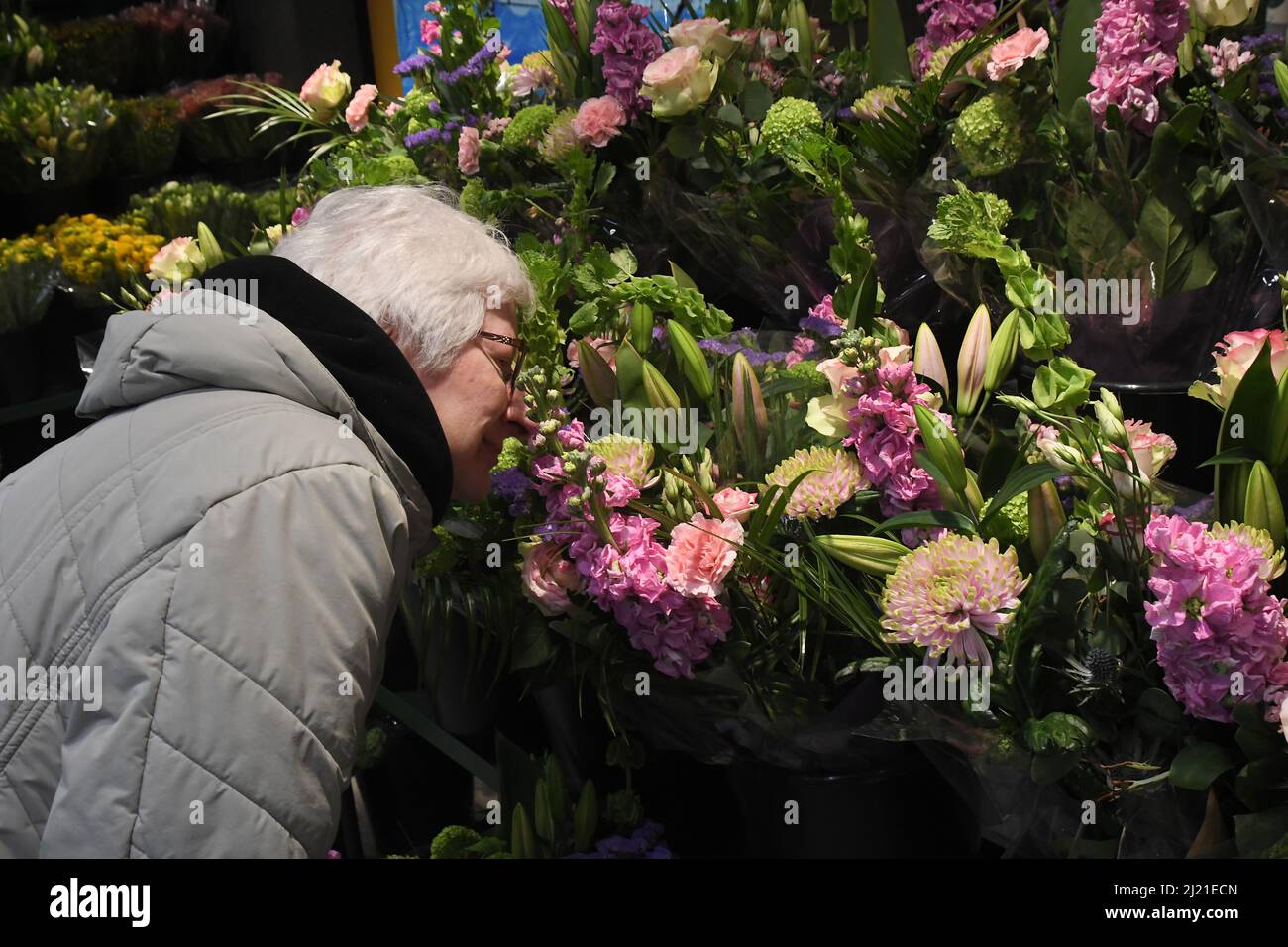 Copenhagen/Denmark./29 March 2022/.Various flowers bouquests display ...