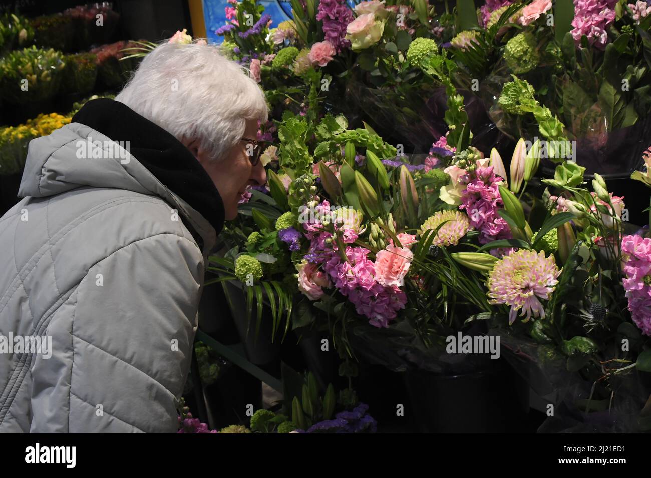 Copenhagen/Denmark./29 March 2022/.Various flowers bouquests display ...