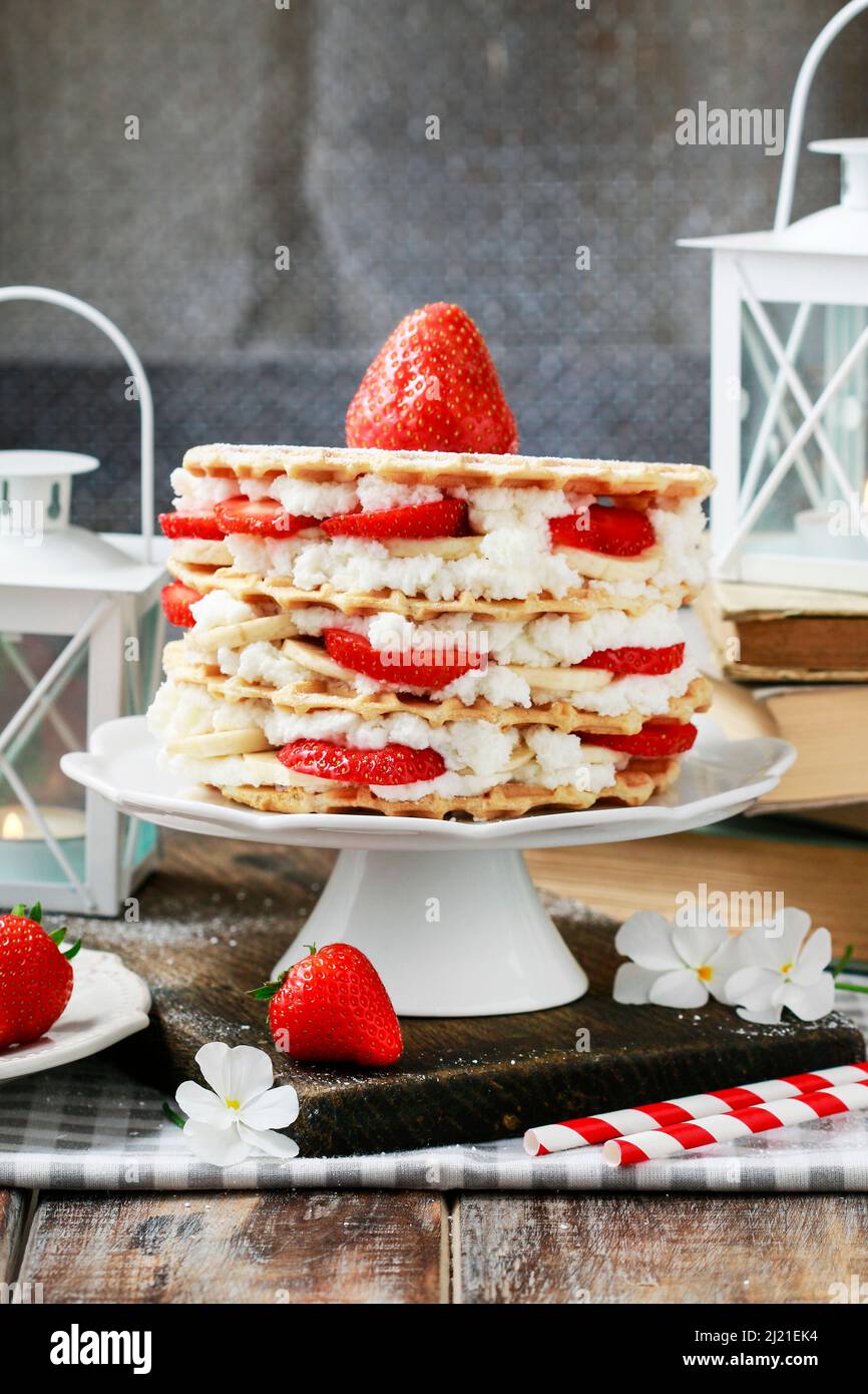 Strawberry layer cake, party dessert Stock Photo - Alamy