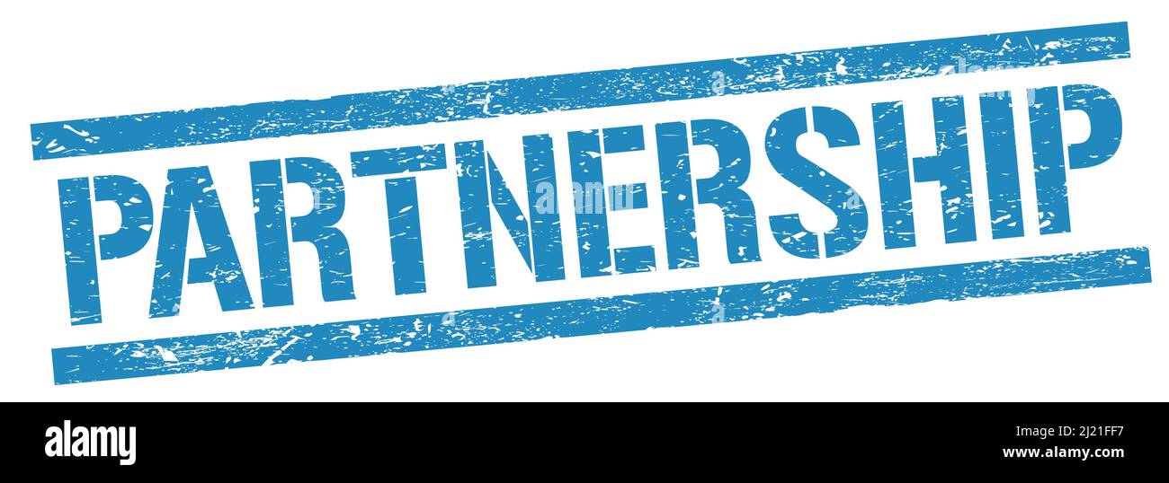 PARTNERSHIP text on blue grungy rectangle stamp sign Stock Photo - Alamy