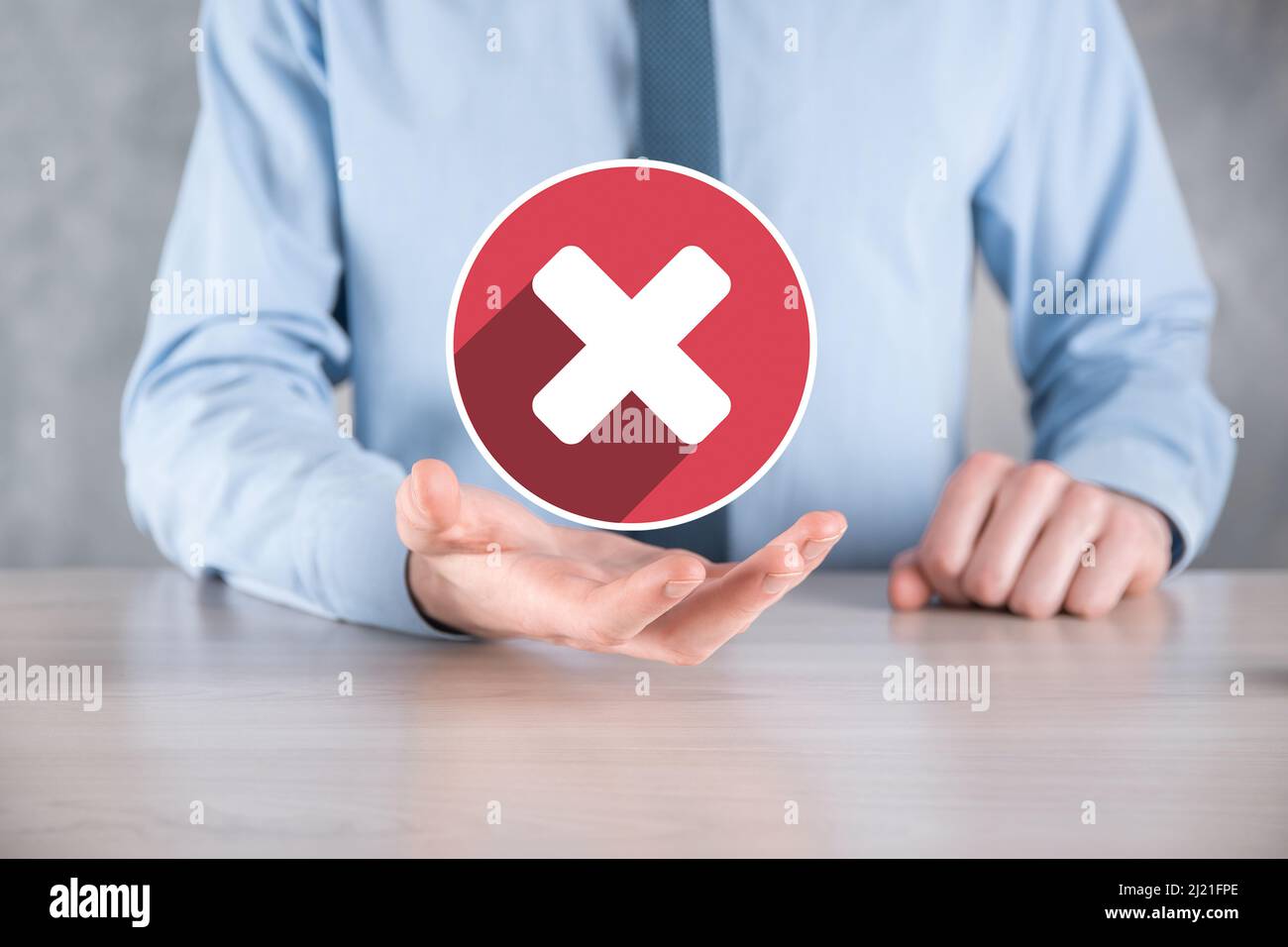 Hand holds icon,cancellation symbol,cancel icon.Cross mark flat red ...