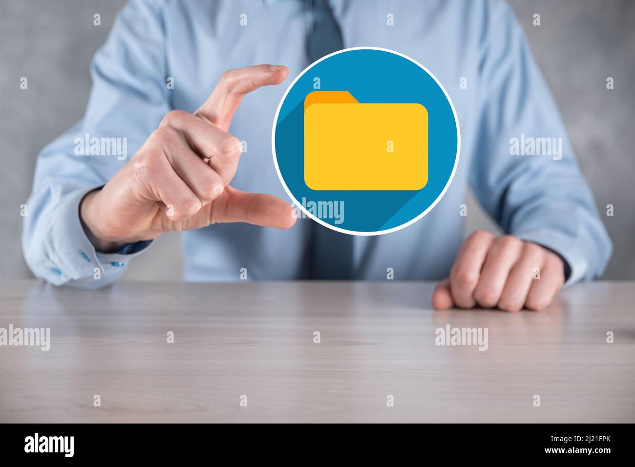 Businessman hold folder icon.Document Management System or DMS setup by ...