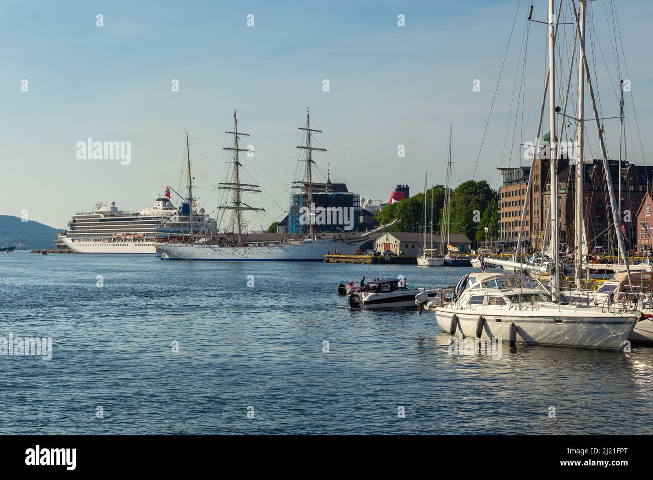 Bergen, Norway - 27 May 2018: Yachts and boats moored off in marina in ...